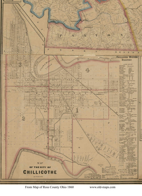 City of Chillicothe - Ross Co., Ohio 1860 Old Town Map Custom Print ...