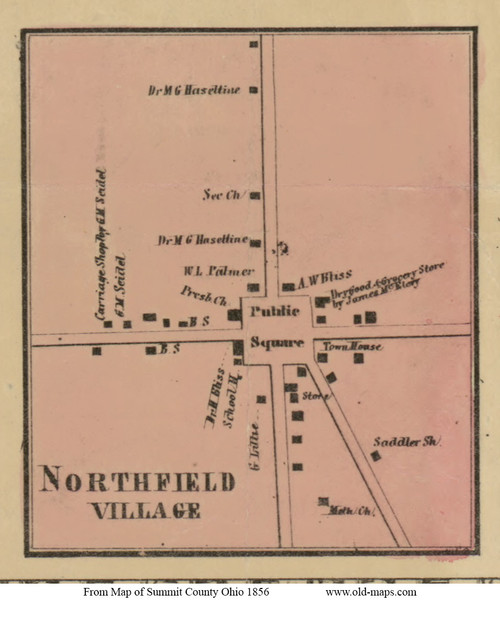 Northfield Village - Northfield, Ohio 1856 Old Town Map Custom Print ...