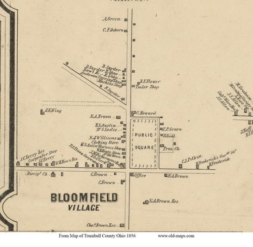 Bloomfield Village - Bloomfield , Ohio 1856 Old Town Map Custom Print ...