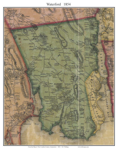 Waterford Connecticut 1854 Old Town Map Custom Print - New London Co ...