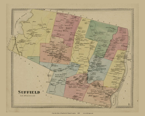 Suffield, Connecticut 1869 Hartford Co. - Old Map Reprint - OLD MAPS
