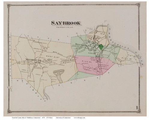 Saybrook, Connecticut 1874 Old Town Map Reprint - Middlesex Co. - OLD MAPS