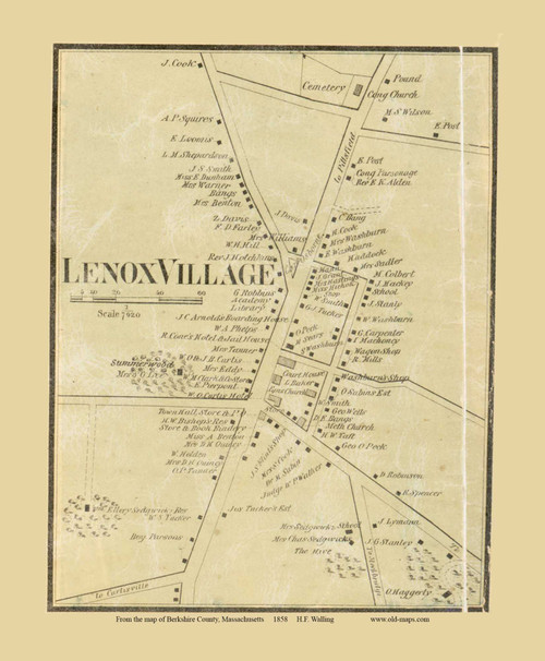 Lenox Village - Lenox Massachusetts 1858 Old Town Map Custom Print ...