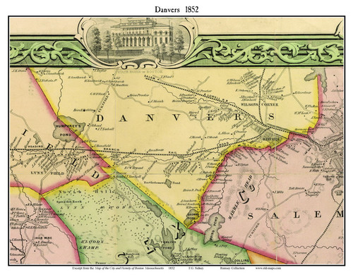 Danvers, Massachusetts 1852 Old Town Map Custom Print - Boston Vicinity ...