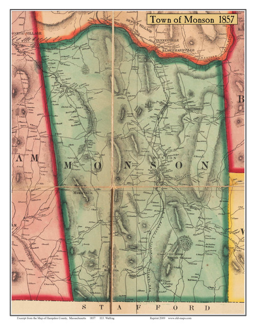 Monson, Massachusetts 1857 Old Town Map Custom Print - Hampden Co ...