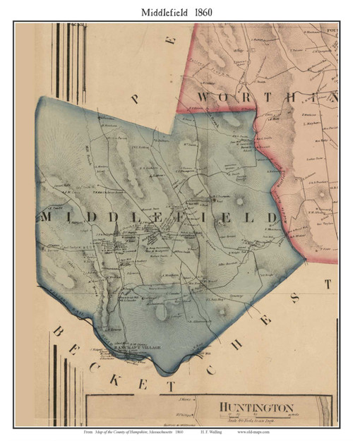 Middlefield, Massachusetts 1860 Old Town Map Custom Print - Hampshire ...