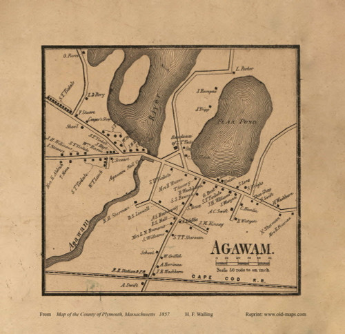 Agawam Village, Wareham, Massachusetts 1857 Old Town Map Custom Print ...