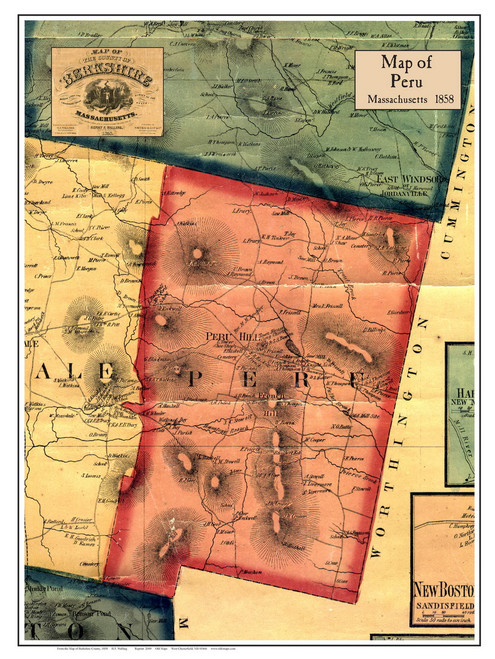 Peru Poster Map, 1858 Berkshire Co. MA - OLD MAPS