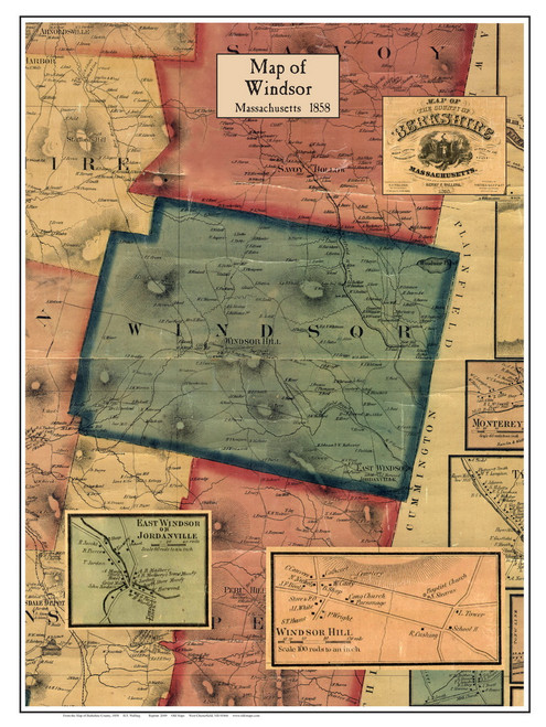 Windsor Poster Map, 1858 Berkshire Co. MA - OLD MAPS