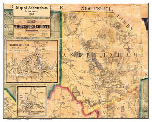 Ashburnham Poster Map, 1857 Worcester Co. MA - OLD MAPS