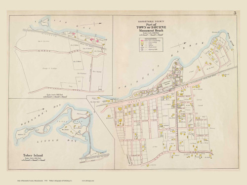 Monument Beach & Tobey Island - Bourne, Massachusetts 1910 Old Town Map ...