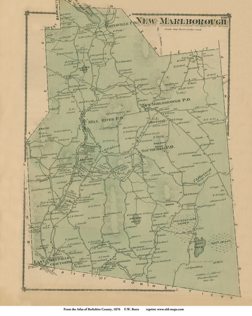New Marlborough, Massachusetts 1876 Old Town Map Reprint - Berkshire Co ...