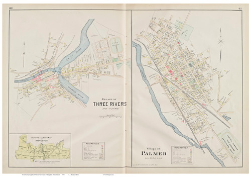 Palmer and Three Rivers Villages, Massachusetts 1894 Old Town Map ...