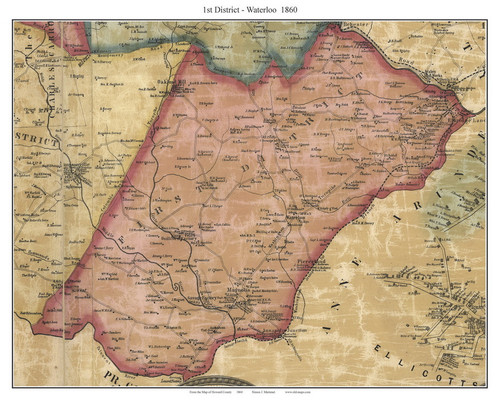 1st District - Waterloo, Maryland 1860 Old Town Map Custom Print ...