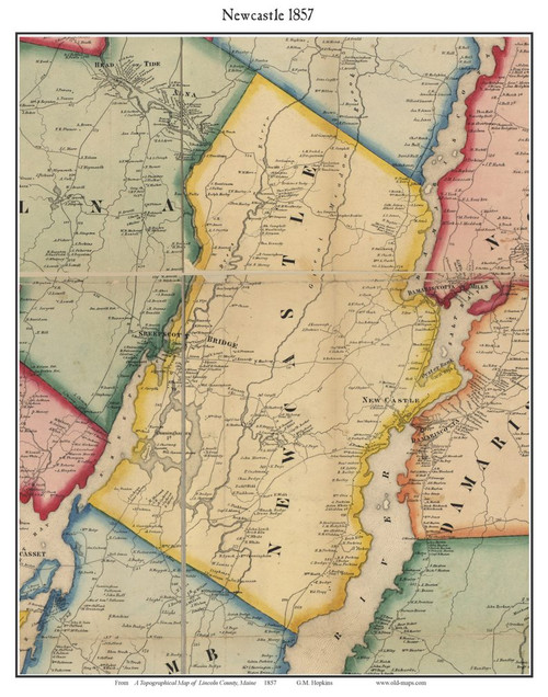 New Castle, Maine 1857 Old Town Map Custom Print - Lincoln Co. - OLD MAPS