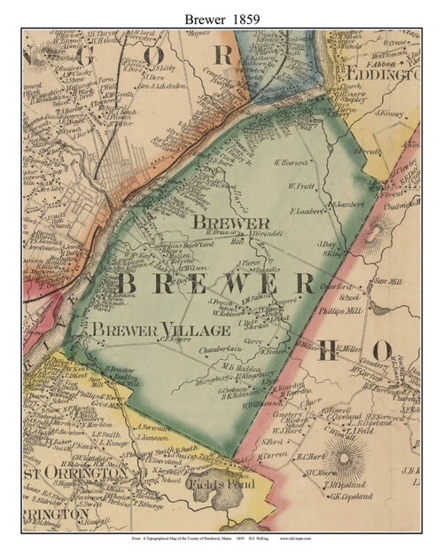 Brewer Maine 1859 - Old Town Map Custom Print - Penobscot Co. - OLD MAPS