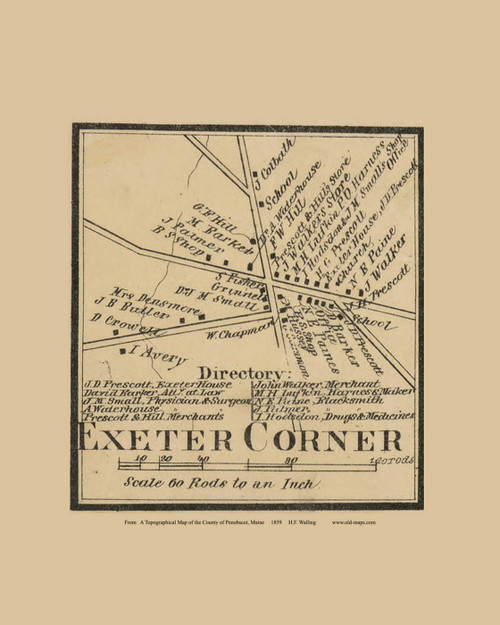 Exeter Corner - Exeter Maine 1859 - Old Town Map Custom Print ...