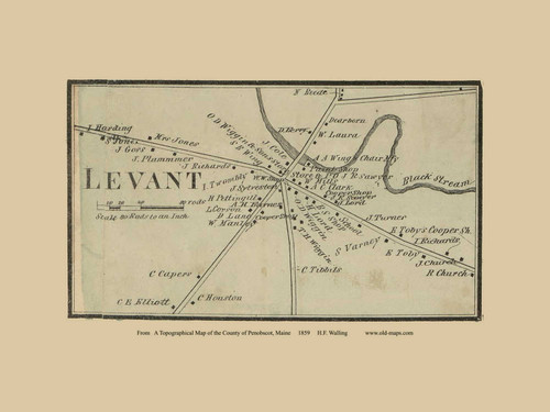 Levant Village - Levant Maine 1859 - Old Town Map Custom Print ...