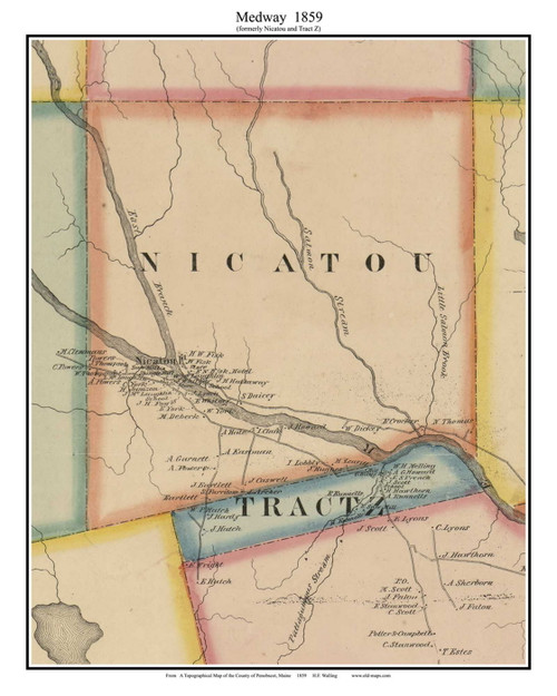 Medway Maine 1859 (Nicatou and Tract Z) - Old Town Map Custom Print ...