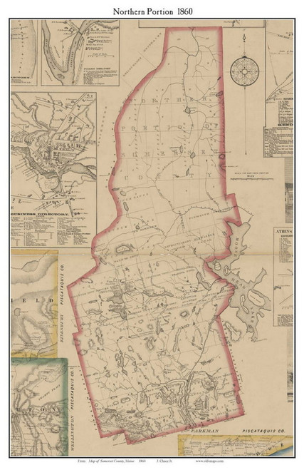 Northern Portion of Somerset County, Maine 1860 Old Town Map Custom ...
