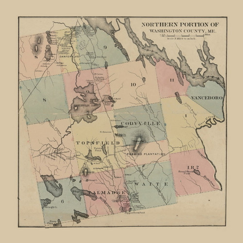 Northern Portions of Washington Co, Maine 1861 Old Town Map Custom ...