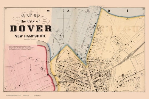 City of Dover - Wards 1 & 2, New Hampshire 1871 Old Town Map Reprint ...