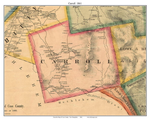 Carroll, New Hampshire 1861 Old Town Map Custom Print - Coos Co. - OLD MAPS
