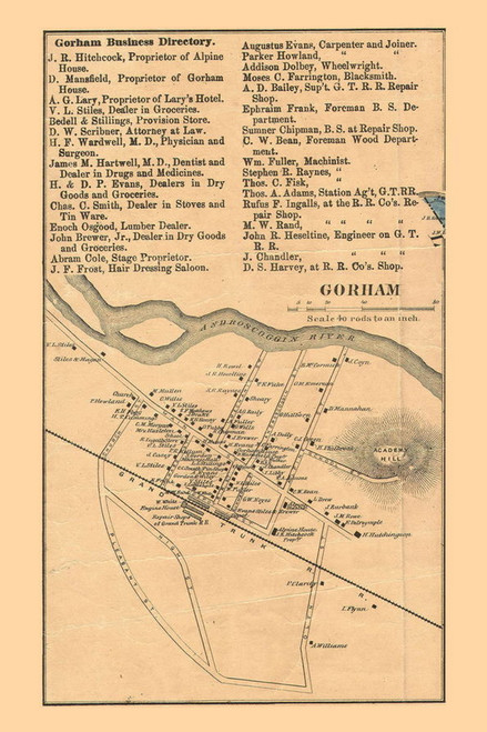 Gorham Village, New Hampshire 1861 Old Town Map Custom Print - Coos Co ...