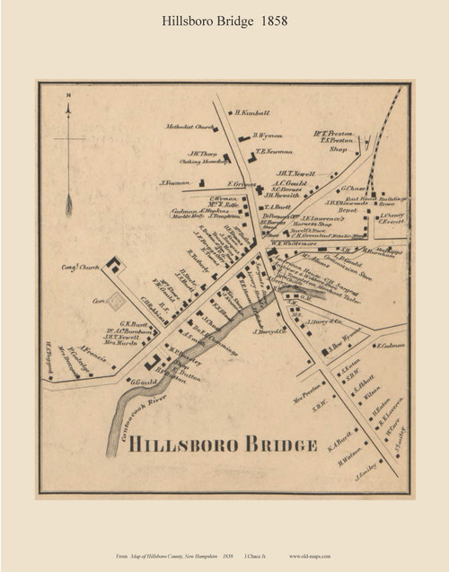 Hillsboro Bridge Village, New Hampshire 1858 Old Town Map Custom Print ...