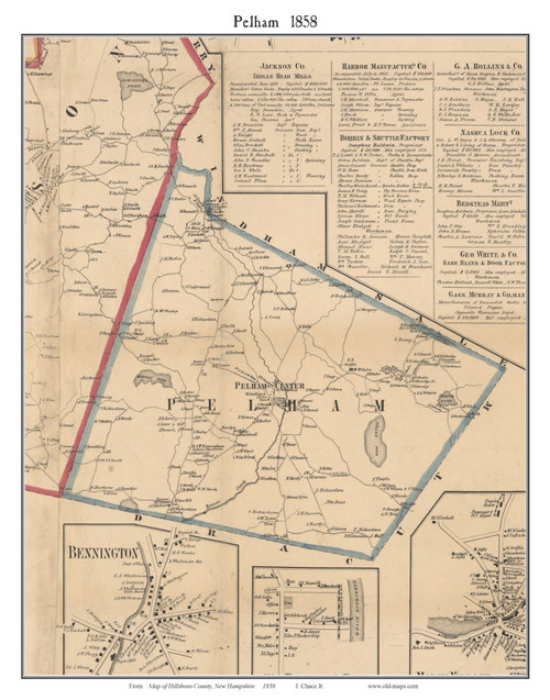 Pelham, New Hampshire 1858 Old Town Map Custom Print - Hillsboro Co ...