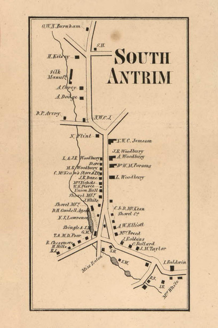 South Antrim, New Hampshire 1858 Old Town Map Custom Print - Hillsboro ...
