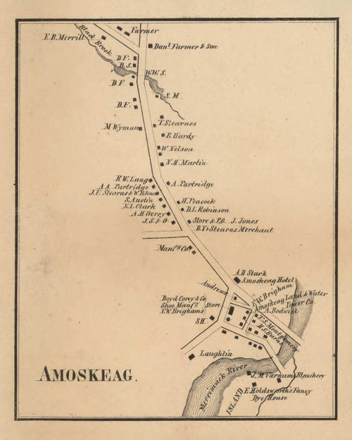 Amoskeag - Manchester, New Hampshire 1858 Old Town Map Custom Print ...