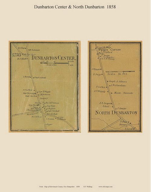 Dunbarton Center and North Dunbarton Villages, New Hampshire 1858 Old ...