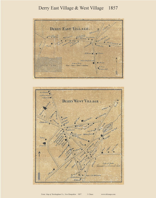 Derry East Village and Derry West Village, New Hampshire 1857 Old Town ...