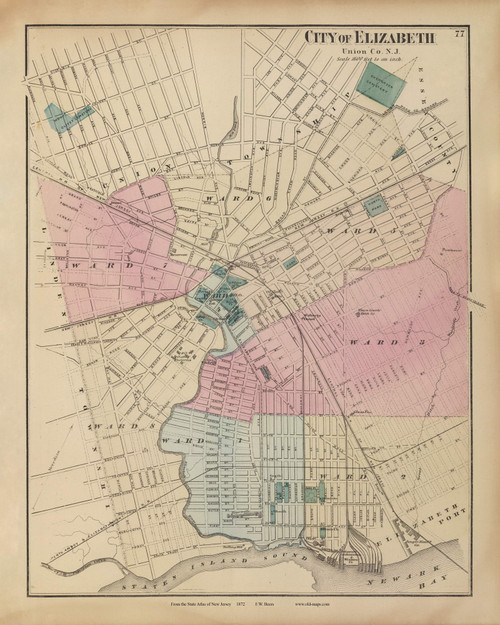 Elizabeth City, New Jersey 1872 Old Town Map Reprint - State Atlas ...