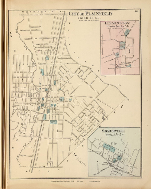 Plainfield City, Flemington, and Somerville, New Jersey 1872 Old Town ...