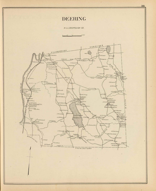 Deering Town, New Hampshire 1892 Old Town Map Reprint - Hurd State ...