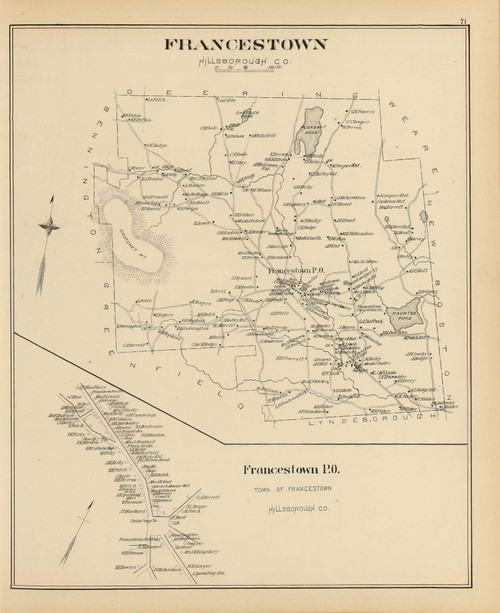 Francestown Town, Francestown P.O., New Hampshire 1892 Old Town Map ...