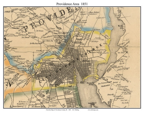 Providence, Rhode Island 1851 - Old Town Map Custom Print - Providence ...