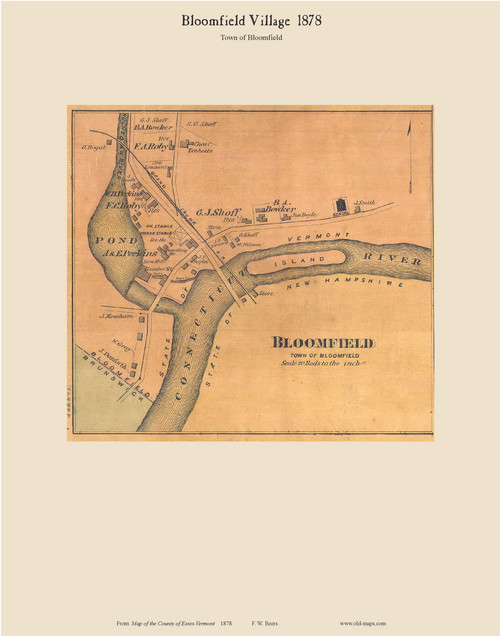 Bloomfield Village, Vermont 1878 Old Town Map Custom Print - Essex Co ...