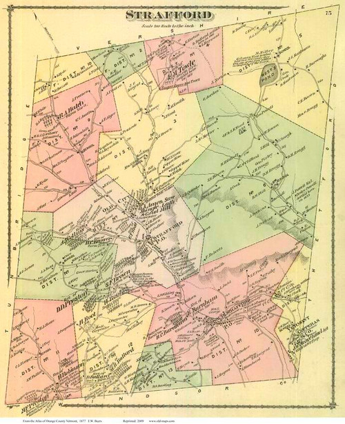 Strafford, Vermont 1877 Old Town Map Reprint - Orange Co. - OLD MAPS