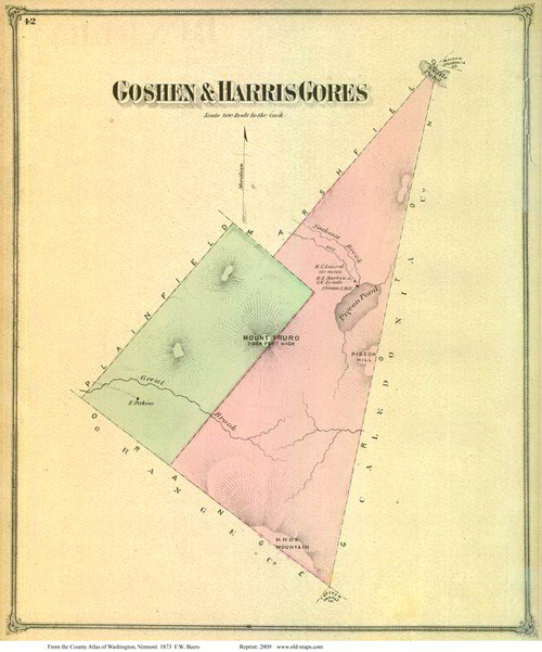 Goshen Gore and Harris Gore, Vermont 1873 Old Town Map Reprint ...