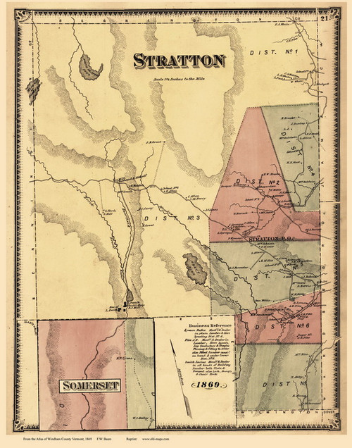 Stratton , Vermont 1869 Old Town Map Reprint - Windham Co. - OLD MAPS