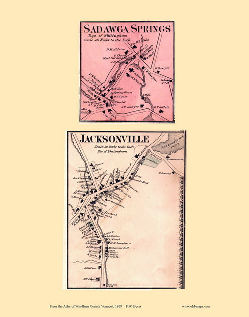 Whitingham Villages, Vermont 1869 Old Town Map Reprint - Windham Co ...