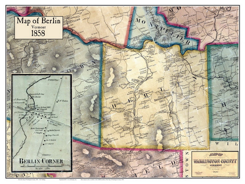 Berlin Poster Map, 1858 Old Town Map Custom Print - Washington Co. VT ...