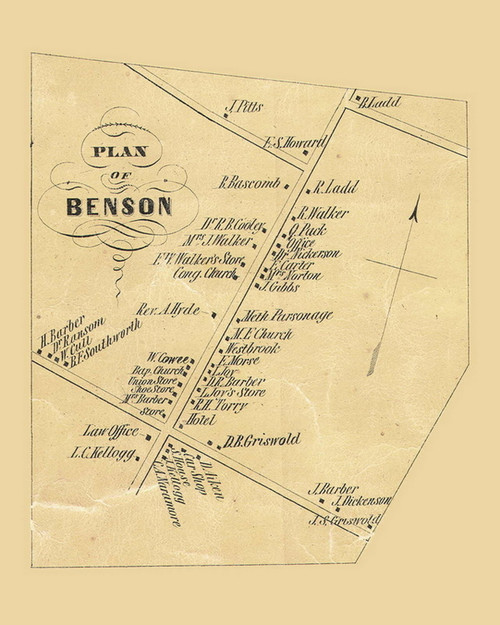 Benson Village, Vermont 1854 Old Town Map Custom Print - Rutland Co ...
