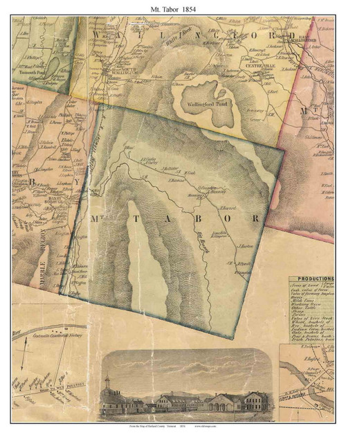 Mount Tabor, Vermont 1854 Old Town Map Custom Print - Rutland Co. - OLD ...