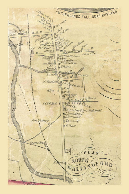 North Wallingford Village. Wallingford, Vermont 1854 Old Town Map ...