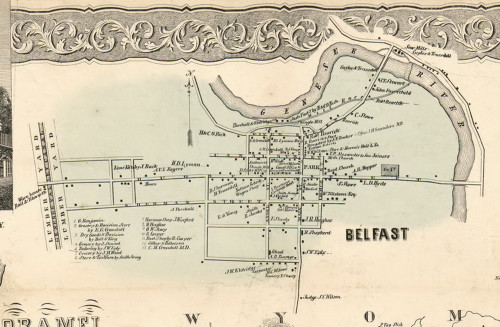 Belfast Village, New York 1856 Old Town Map Custom Print - Allegany Co ...