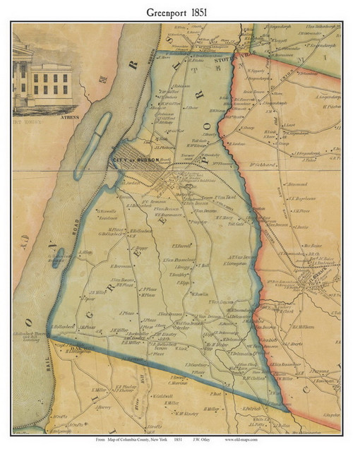 Greenport, New York 1851 Old Town Map Custom Print - Columbia Co. - OLD ...